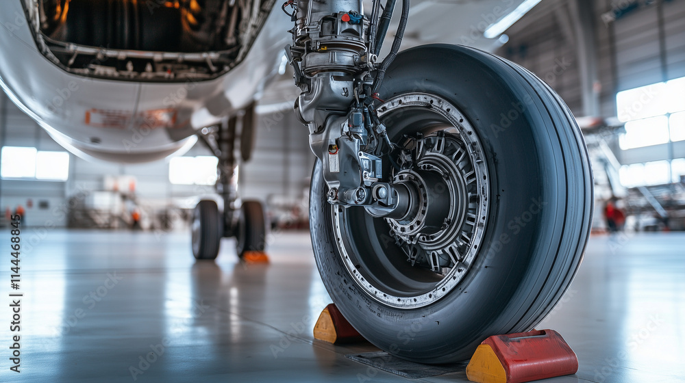 Airplane wheel compartment with mechanical components and hydraulic ...