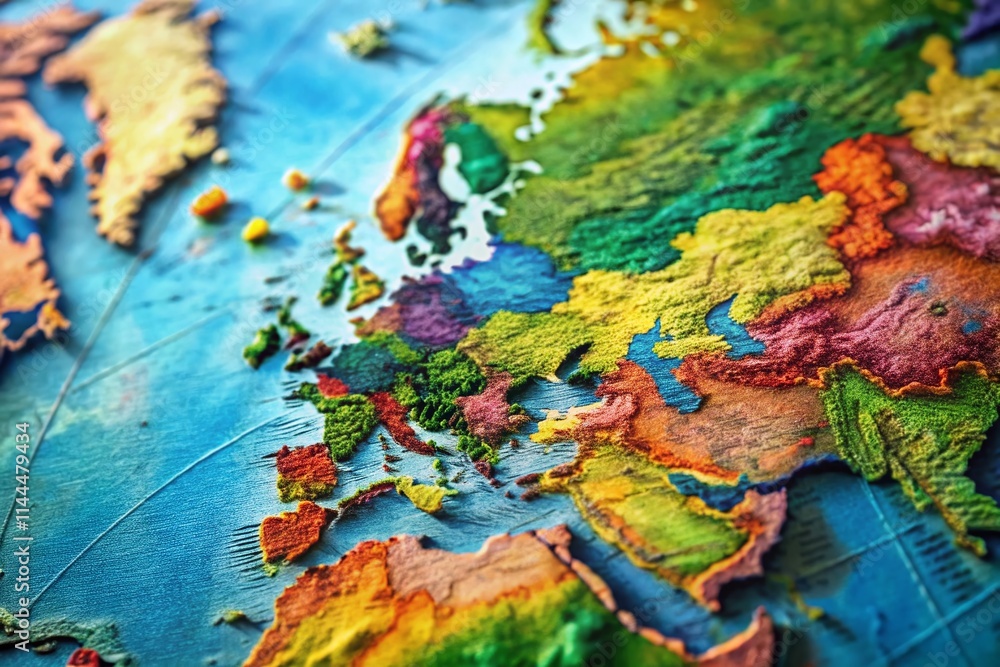 Photo Stock World Map Illustration, Colorful Global Map, Geographic ...