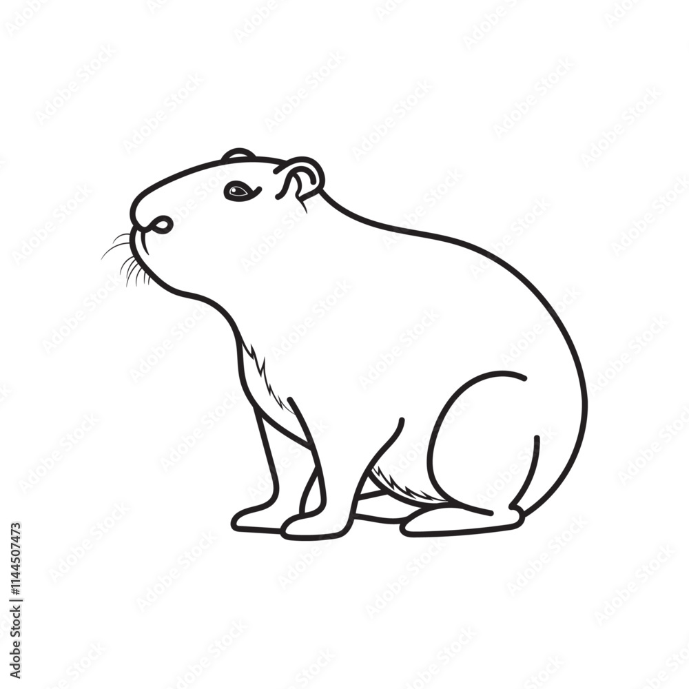 Capybara isolated clean vector outline, Coloring page illustration on ...