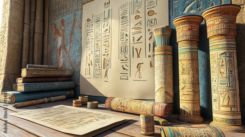 Ancient Egypt papyrus, stone pillar or clay plate cartoon vector ...