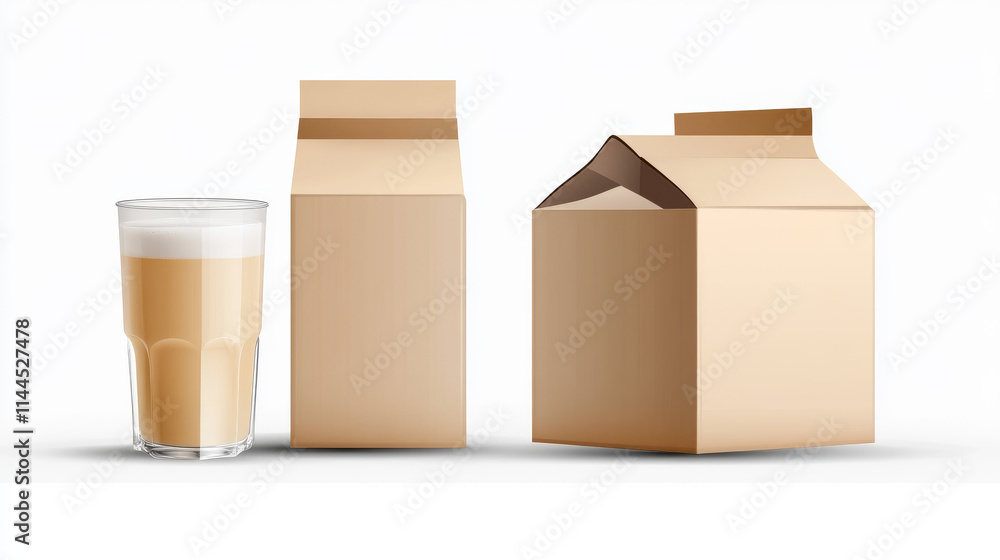 Milk or juice carton box mockups set isolated on transparent background ...