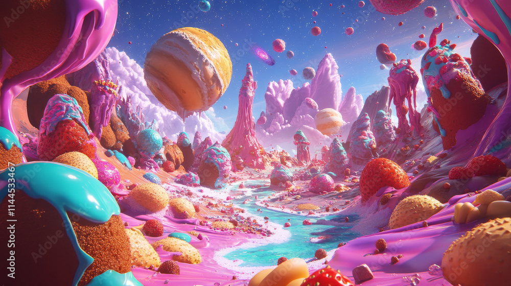 Candy space planet game world vector cartoon set. Magic chocolate and ...