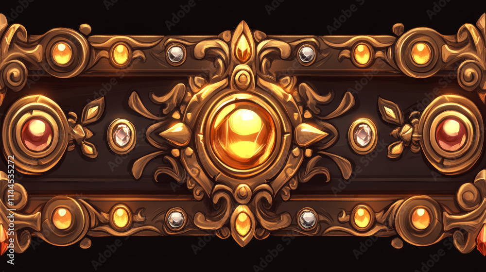 Golden fantasy game border ui button frame design. Medieval gold metal ...