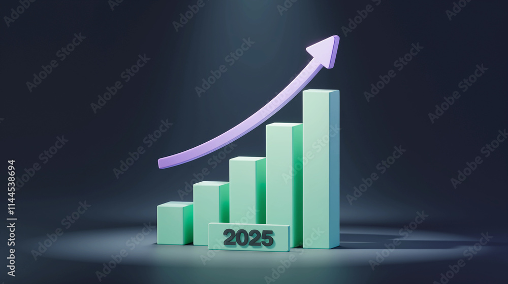 3D bar graph showcasing financial growth prediction for the year 2025 ...