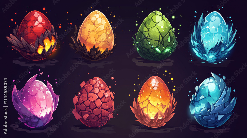 Ilustración de Stock Cartoon dragon ice crystal eggs animation with ...