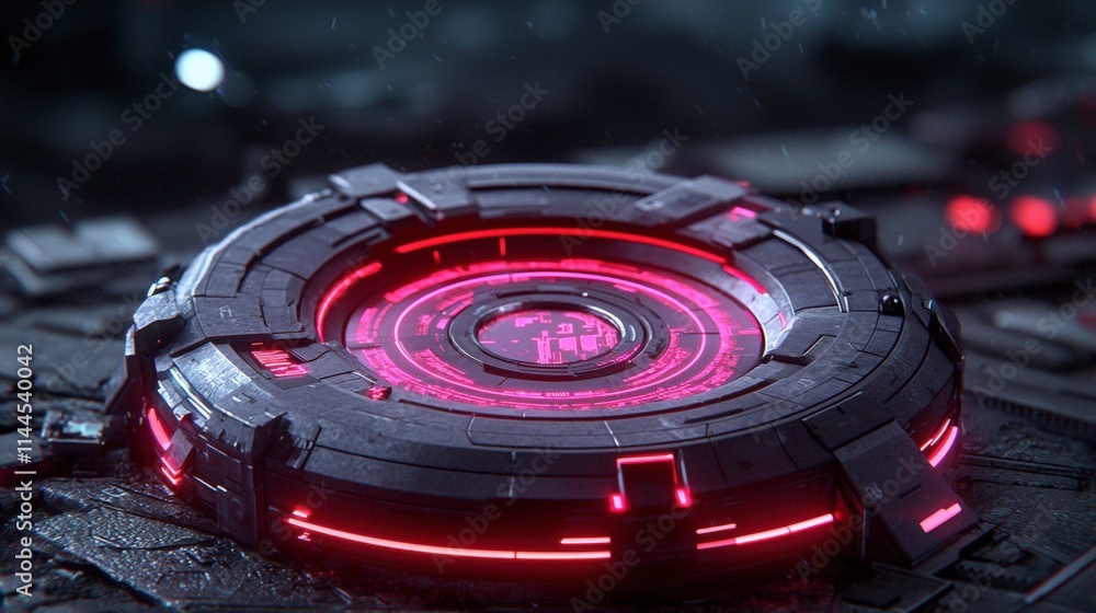 Futuristic Tech Device Cyberpunk Interface Sci Fi Gadget Red Neon ...