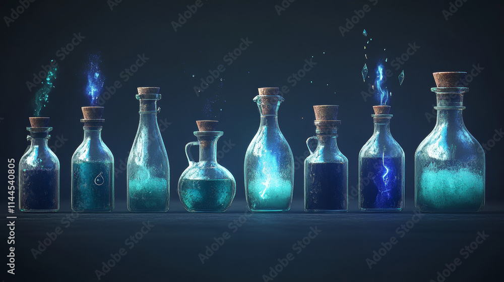 Magic potion bottle animation with spill vector. Fantasy witch glass ...