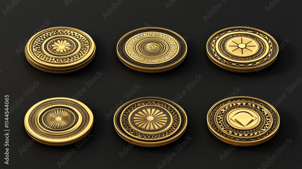 Golden coin 3d in different angles of rotation. Realistic vector set of ...