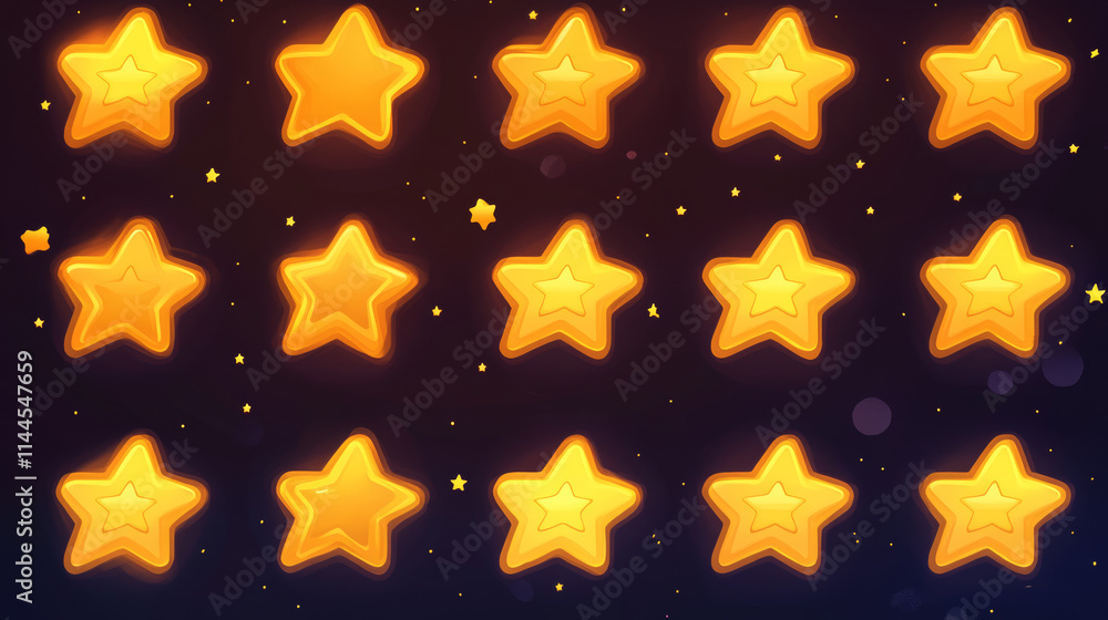 Gold stars game icons with fill progress. UI design elements of load ...