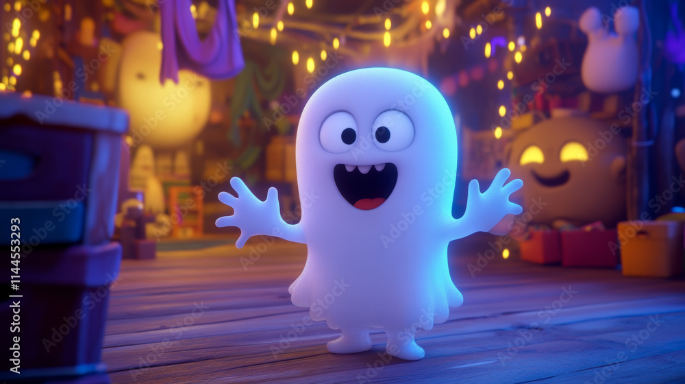 Cute ghost character with different emotions on blue background. Vector ...