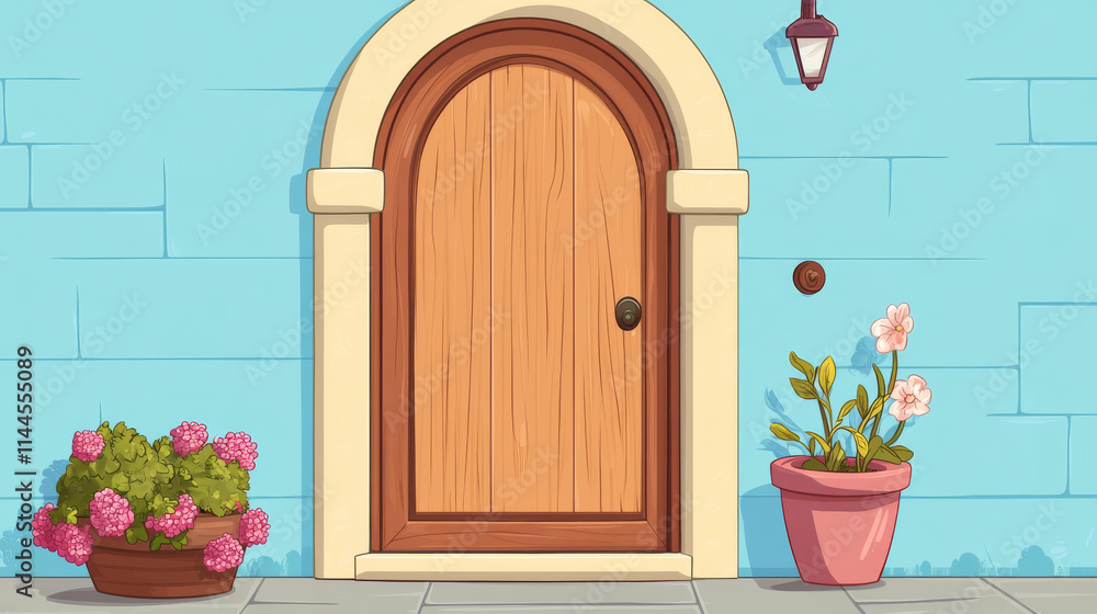 Ilustración de Stock Door opening process steps. Cartoon vector ...