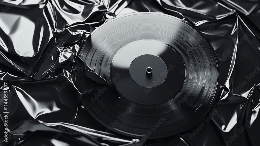 Plastic vinyl album cover wrap texture overlay frame. Torn music record ...