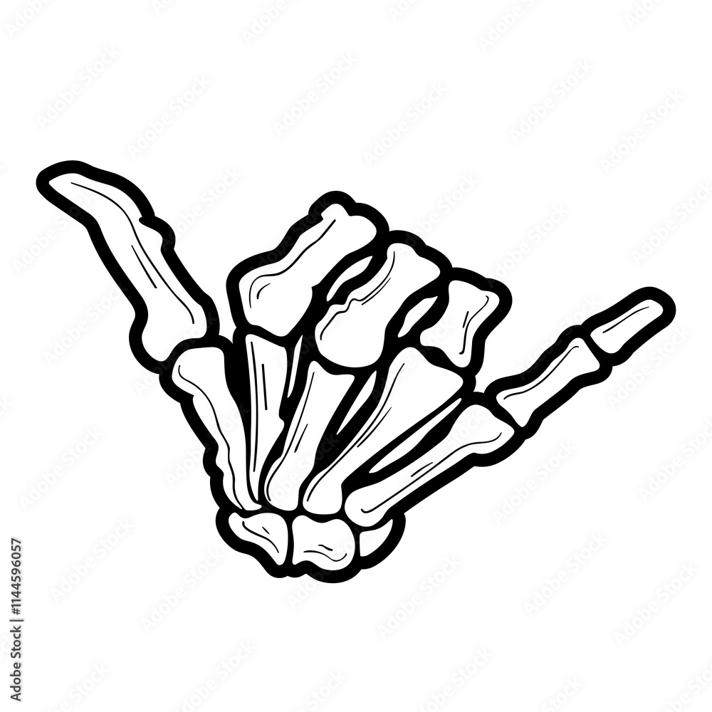 Skeleton hand shows shaka gesture on transparent background Stock ...