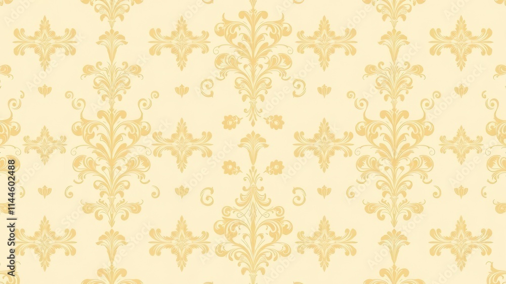 Vintage damask wallpaper with elegant floral and scroll motifs in a ...