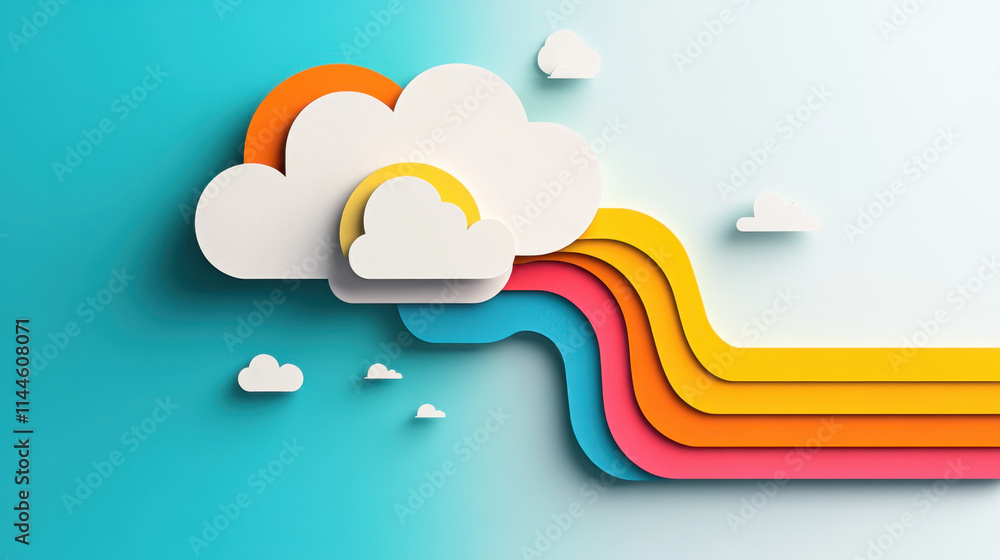 Cloud computing render with rainbow colors digital art environment ...