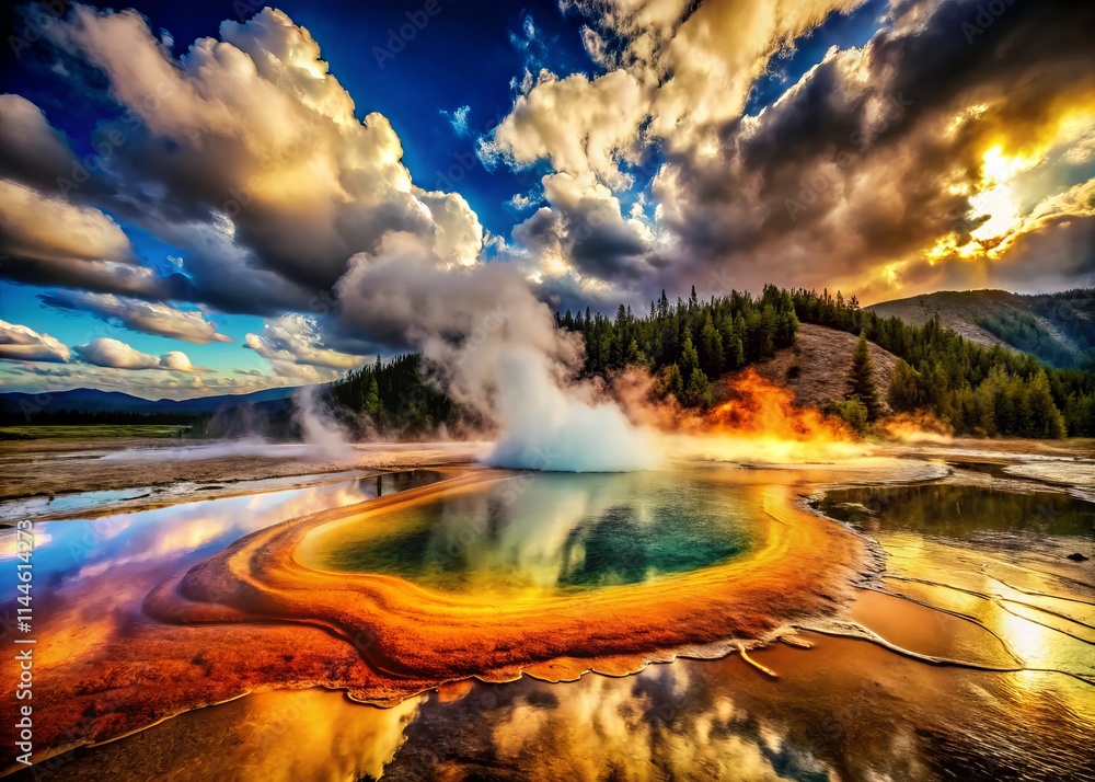 Yellowstone National Park Hot Springs: Geothermal Eruption Action Shot ...