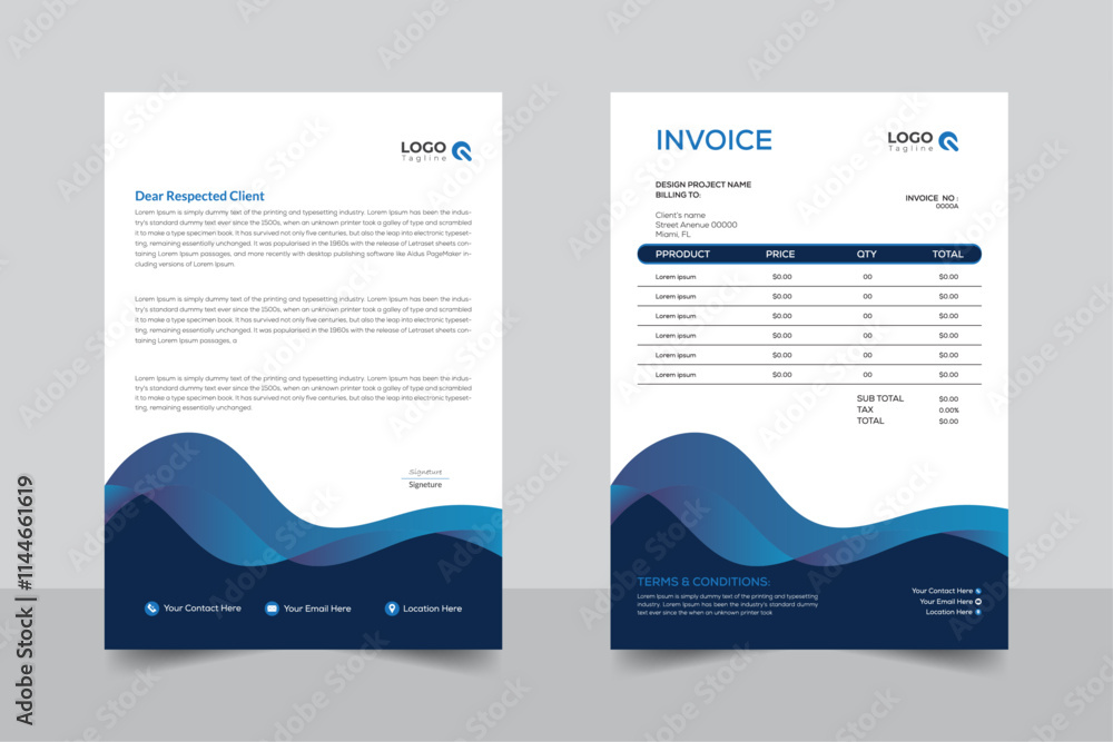 Gradient blue color white background, professional business letterhead ...
