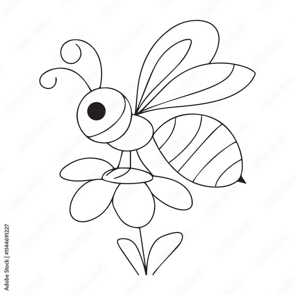 Cute kawaii cartoon character bee coloring page, vector printable ...