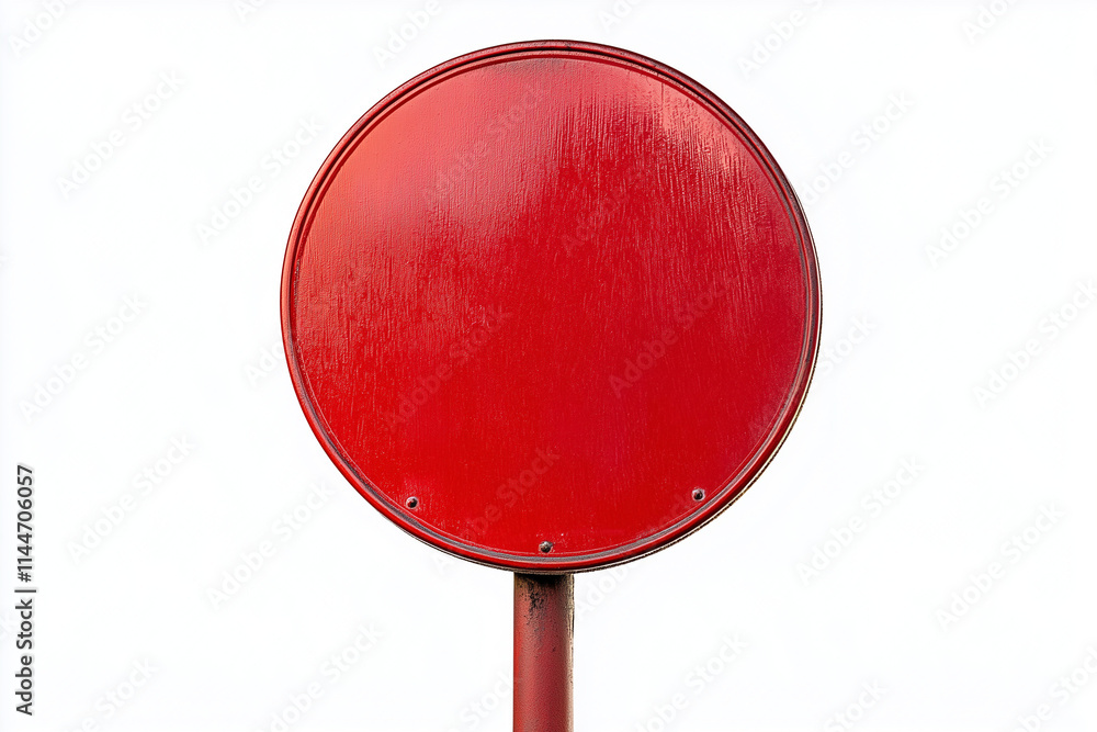 Selective focus red circle sign plate with stop symbol isolated on ...