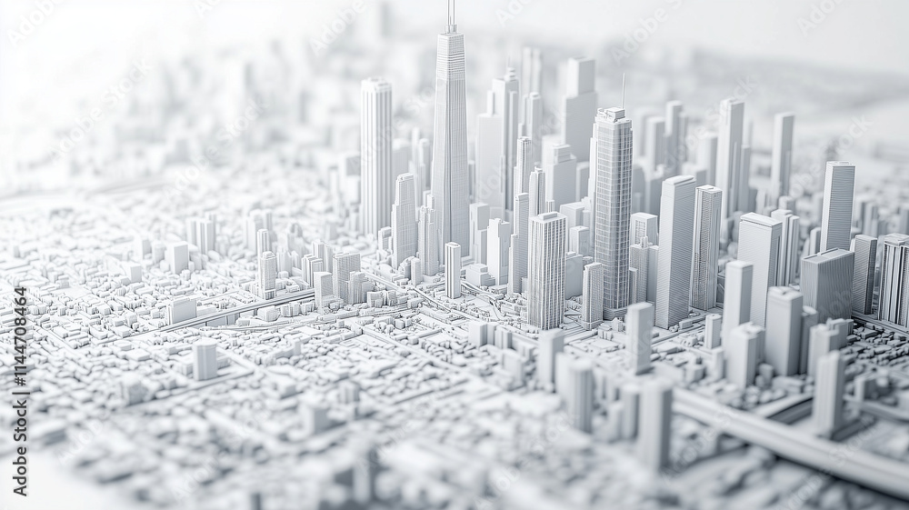 detailed 3D model of cityscape featuring high rise buildings and urban ...