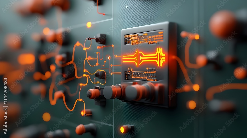 Ilustración de Stock Glowing retro futuristic visualization of the ...