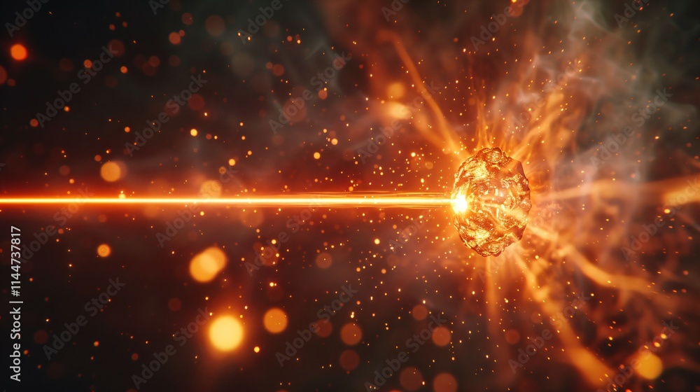 Glowing gamma ray symbol with radiant high-energy beam piercing through ...