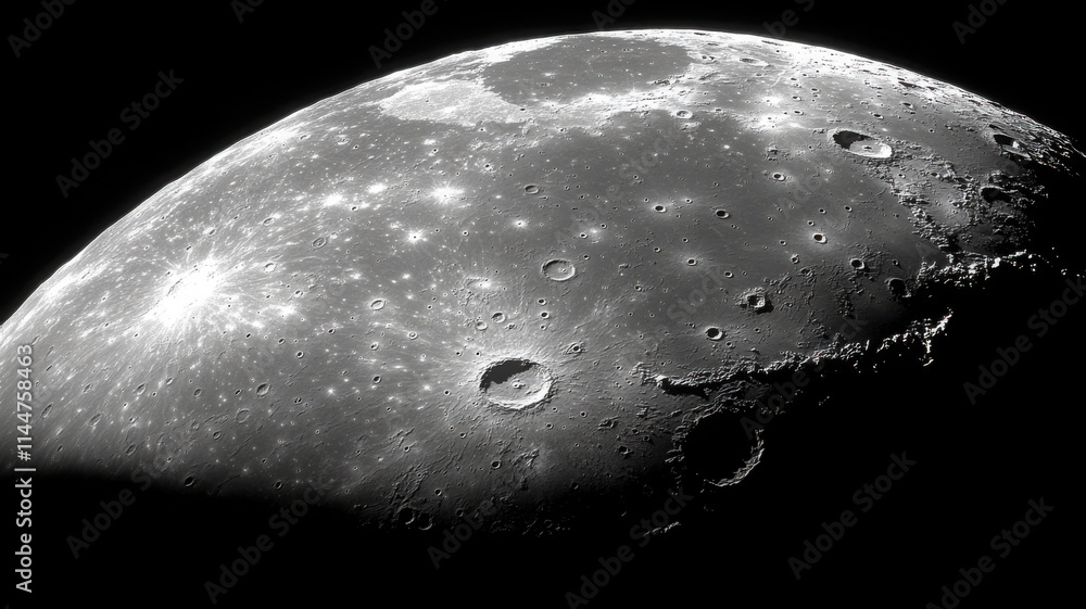 moon surface showcases craters and valleys, creating rugged, pockmarked ...