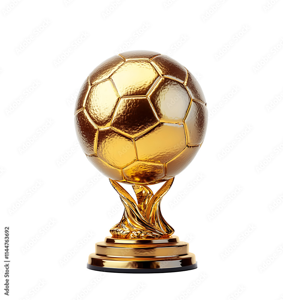 A golden trophy football shape and championship Award Ceremony isolate ...