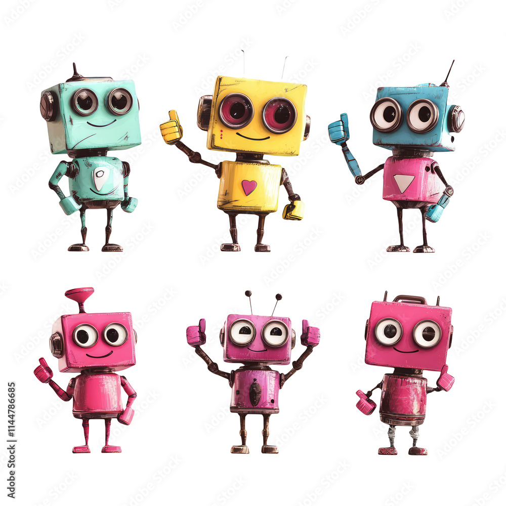 Cute Colorful Robots Collection Thumbs Up Robotics Technology Artificial Intelligence Ai
