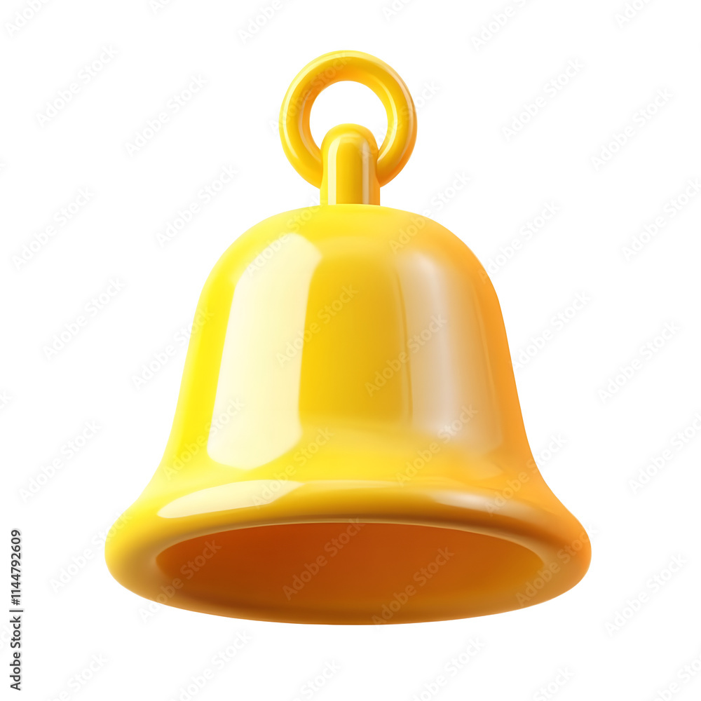 Yellow 3D bell icon illustration with a smooth, glossy finish. The bell ...