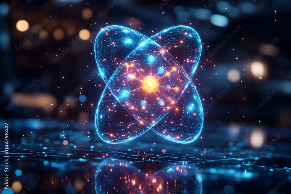 3D model of a technetium atom emphasizing its unique electron shell ...