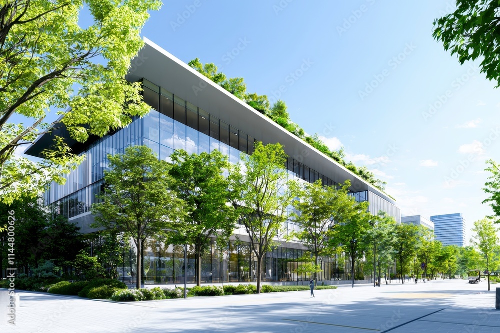 Modern architectural design of eco-friendly building in urban landscape ...