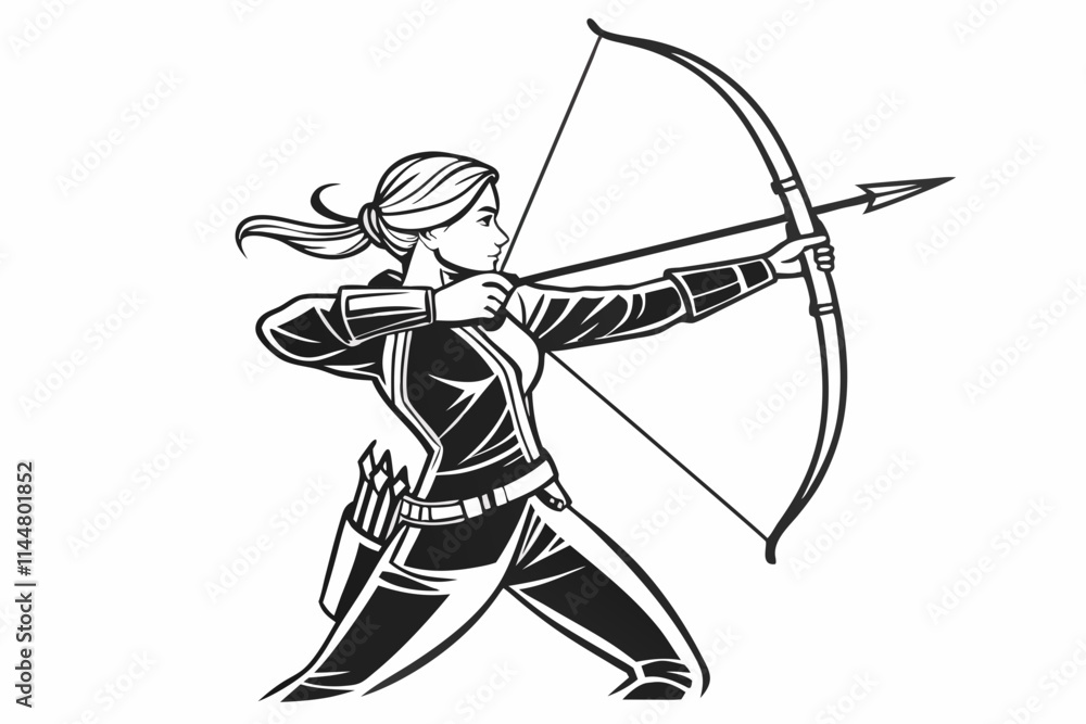Female Archer, A nimble character drawing a bow with a quiver slung ...