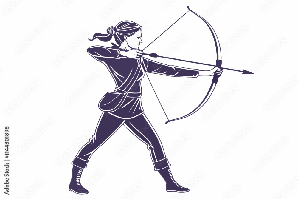 Female Archer, A nimble character drawing a bow with a quiver slung ...