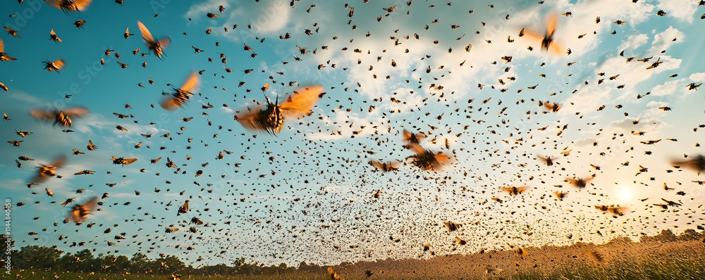 Swarms of locusts filling the sky, a natural phenomenon with ...