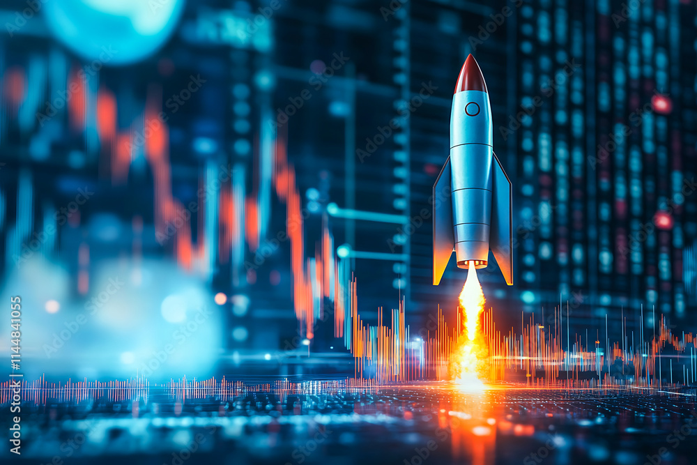 Rocket Launch with Stock Chart Symbolizing Rapid Growth and Success Stock Illustration | Adobe Stock