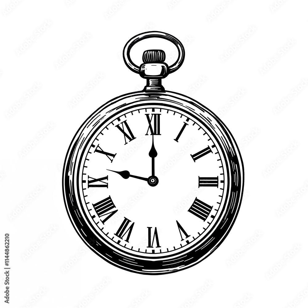 Vintage Pocket Watch Black and White Detailed Engraving Illustration ...