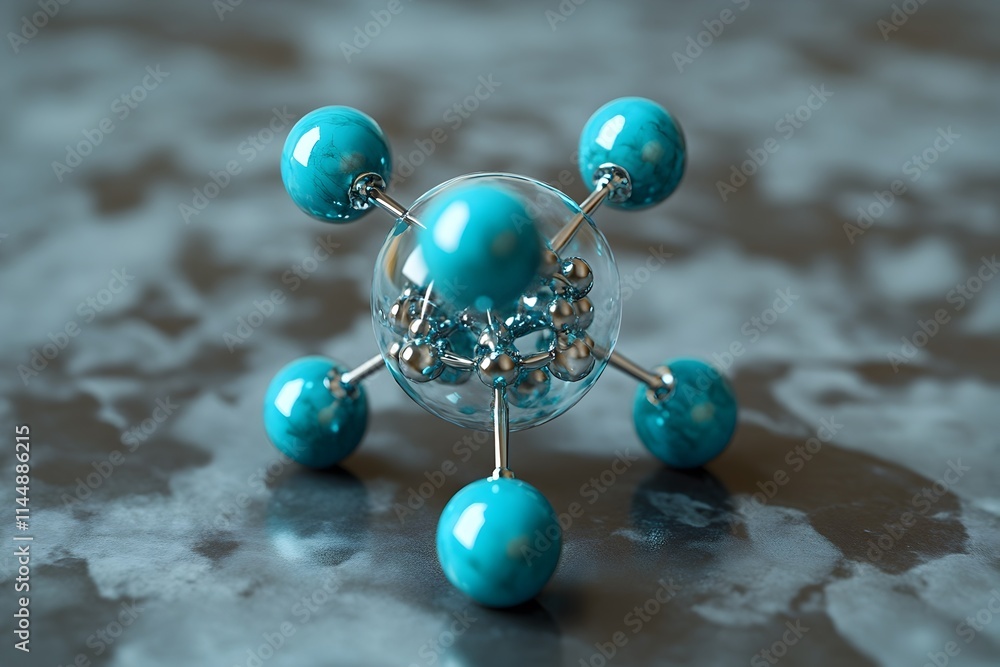 3D model of a technetium atom showcasing its internal structure and the ...