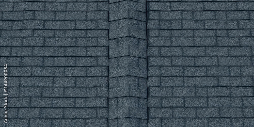 Asphalt shingle roof ridge cap, viewed from above showing texture and ...