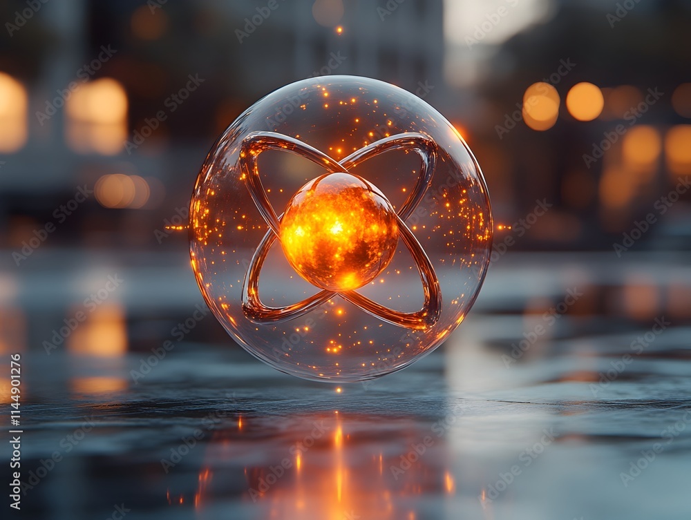 Transparent view of a technetium atom revealing its internal ...