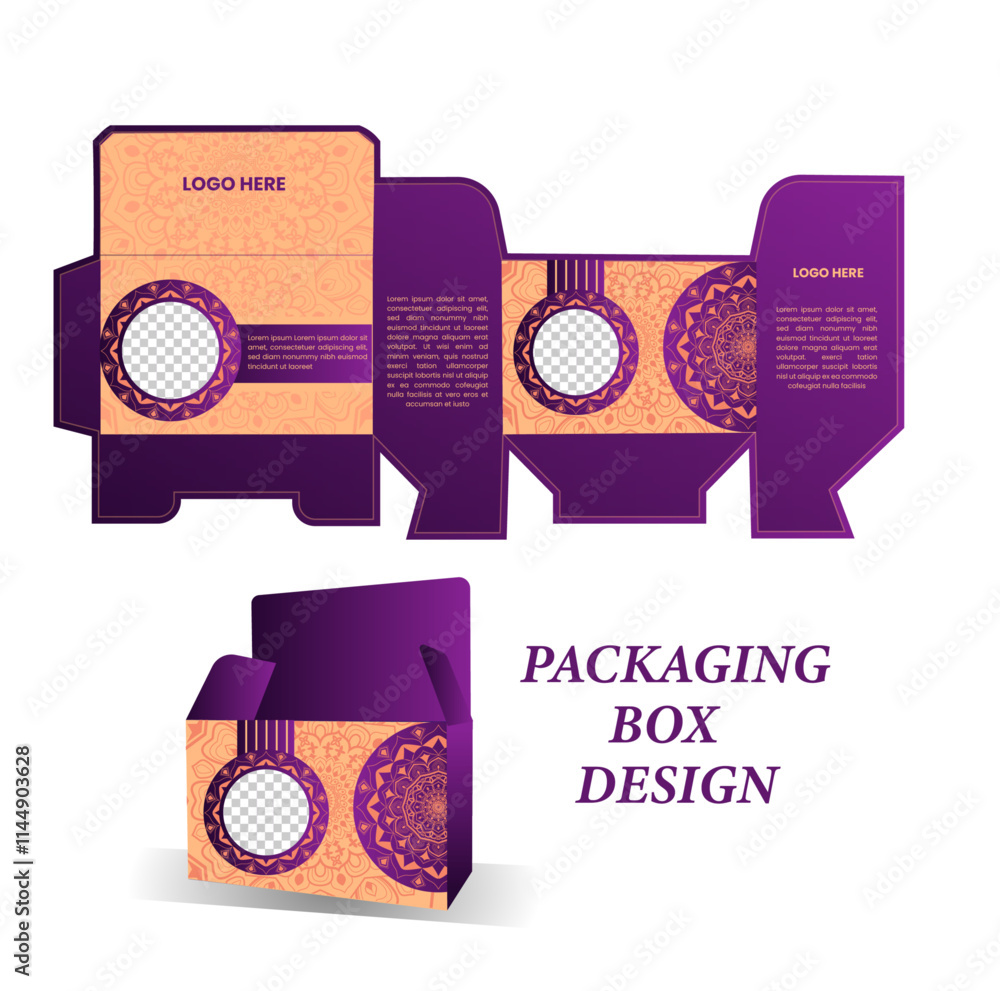 Packaging box design with Box dies line, 3d Box Mockup, icon, frames ...