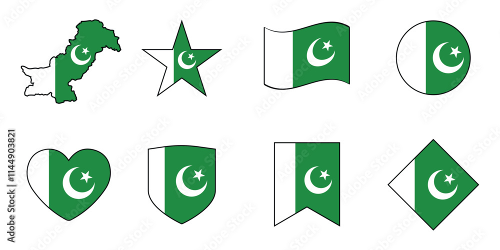 Pakistan Flag in Various Shapes Vector Set. Collection of Pakistan ...