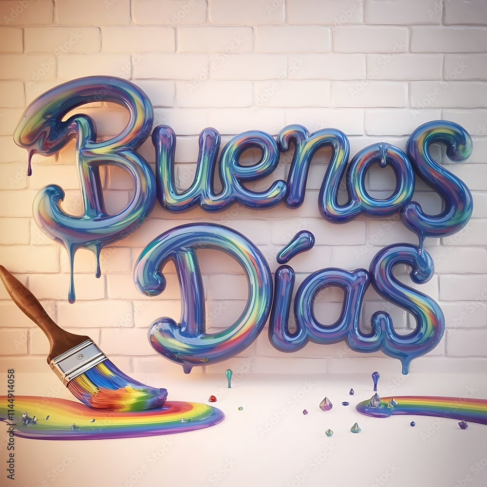 Buenos dias text good morning greetings in Spanish language with splash ...