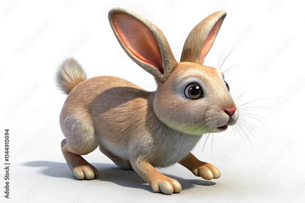 Cute 3D rendered rabbit exploring a vibrant grassy field under a bright ...