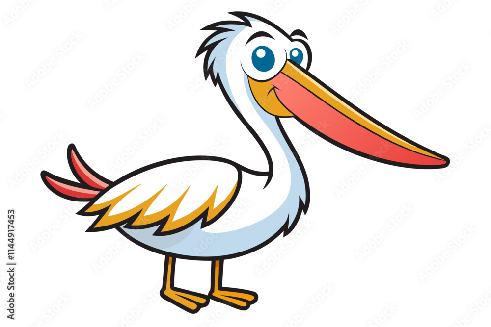Watercolor Vector of Cartoon Pelican Animation, Isolated on White ...