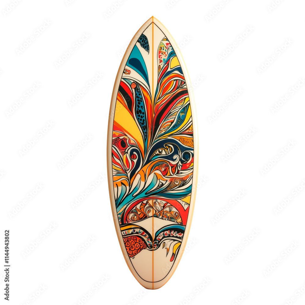 Colorful surfboard with vibrant artistic floral patterns, ideal for ...