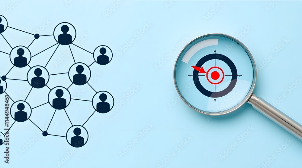 Magnifying Glass Focus on Target Icon Highlighting Network Connections ...