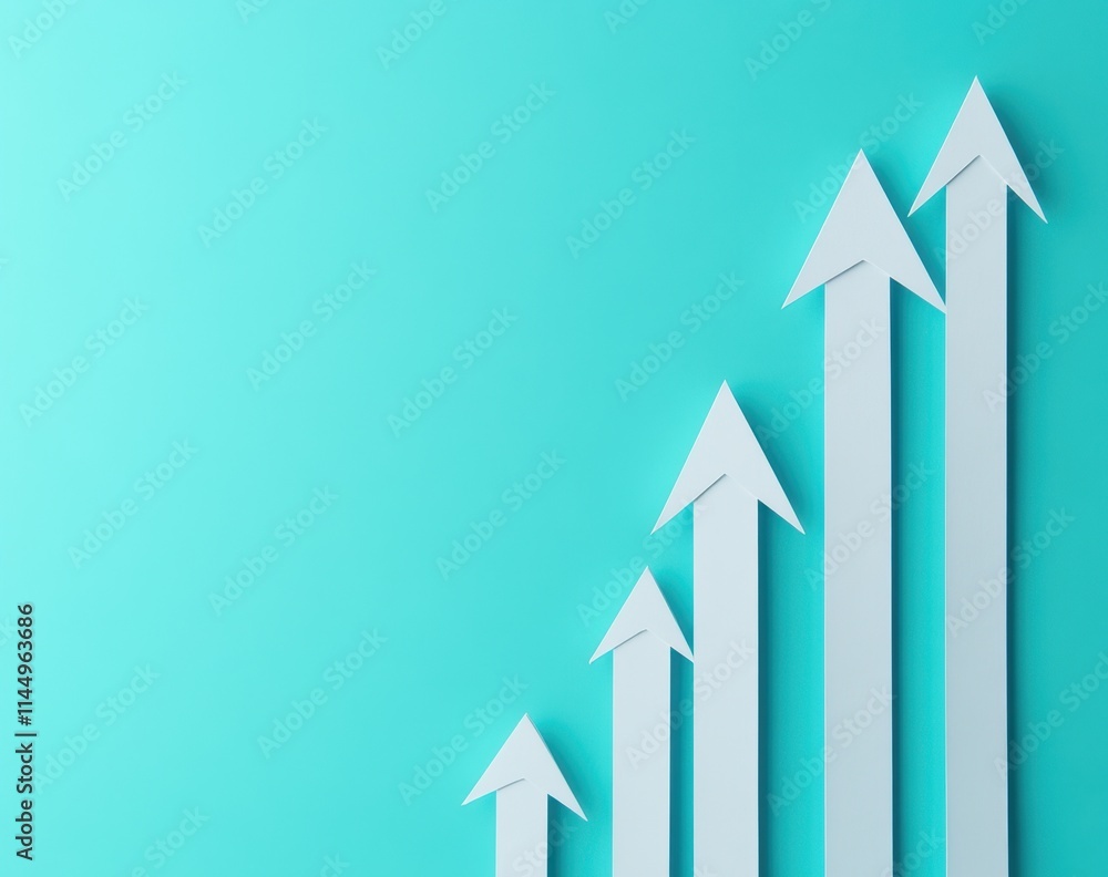 Arrows pointing upwards, growing graph line on a blue background ...