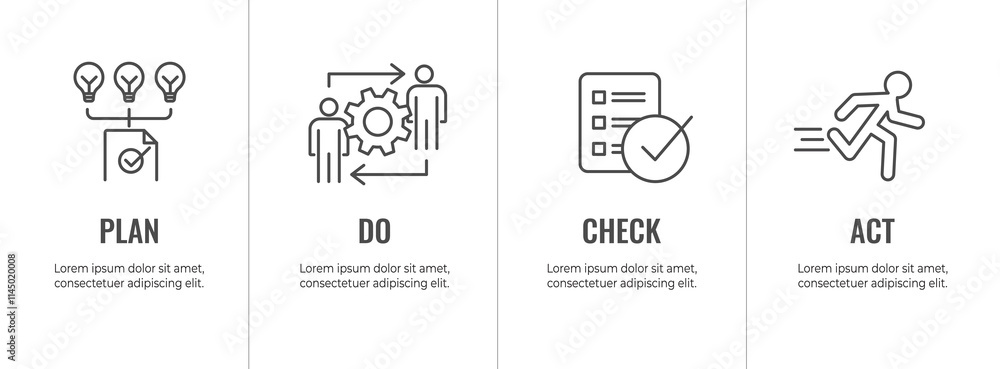 Plan Do Check Act Business Strategy - a Procedure for Continuous Improvement Icon Set PDCA Stock ...