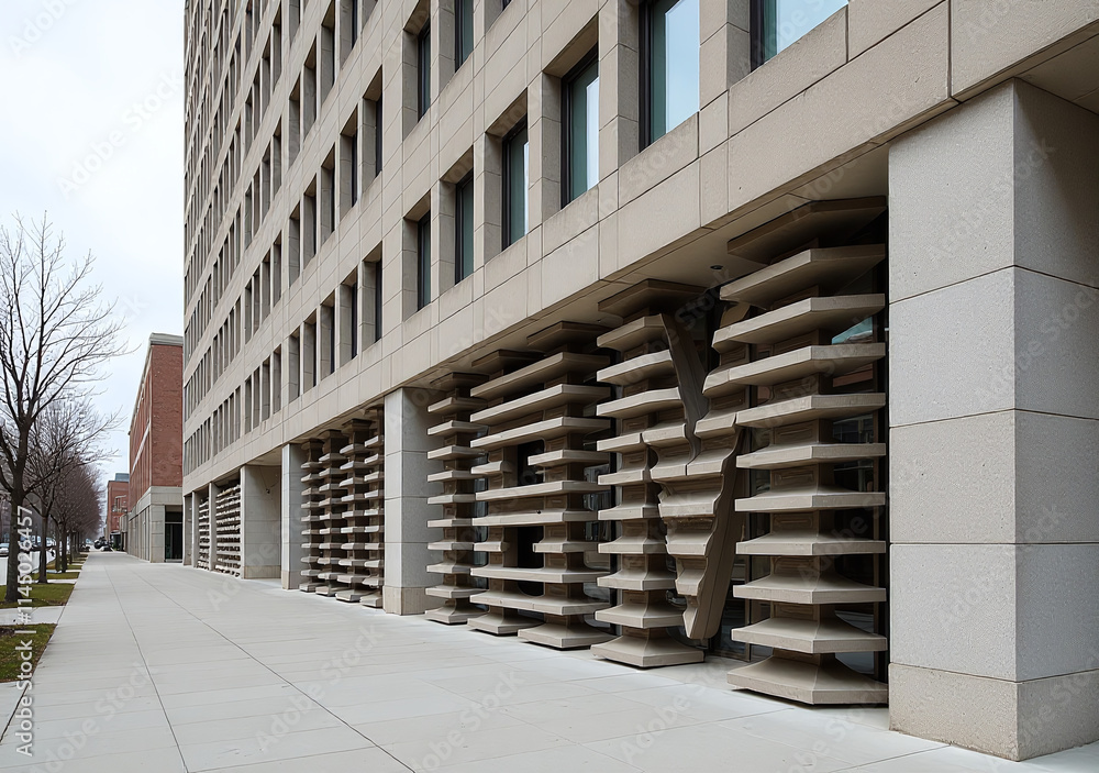 historic ibm building features unique concrete grille wall design Stock ...